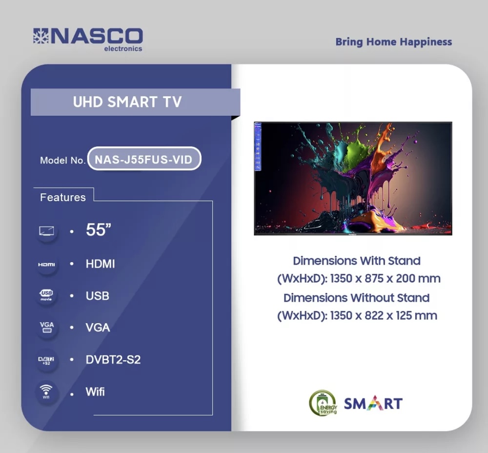 Nasco 55 Inch UHD Digital Smart Android LED TV - NAS-J55FUS-VID - Elomaplus