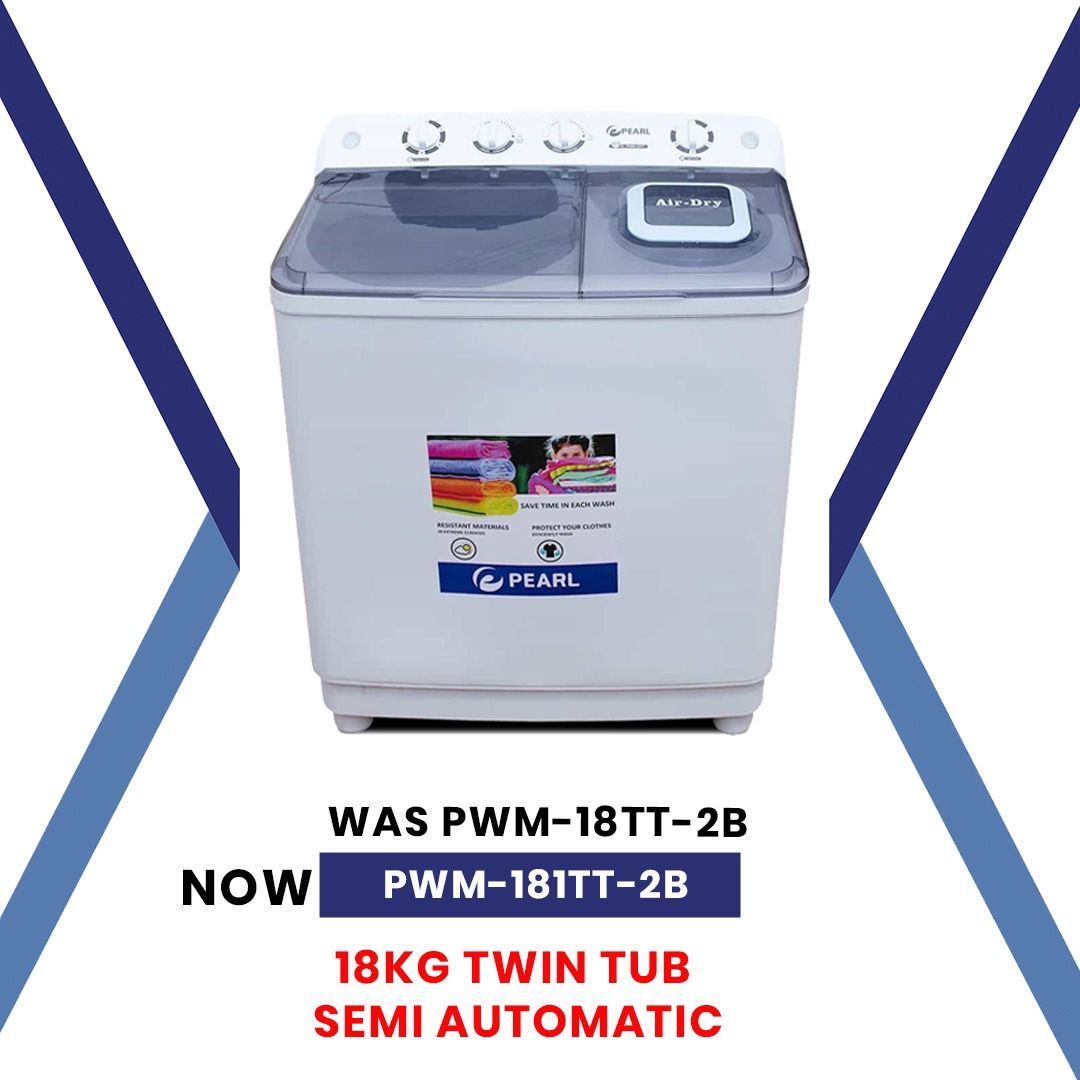 PEARL 18KG TWIN TUB WASHING MACHINE (PWM-181TT-2B) - Elomaplus