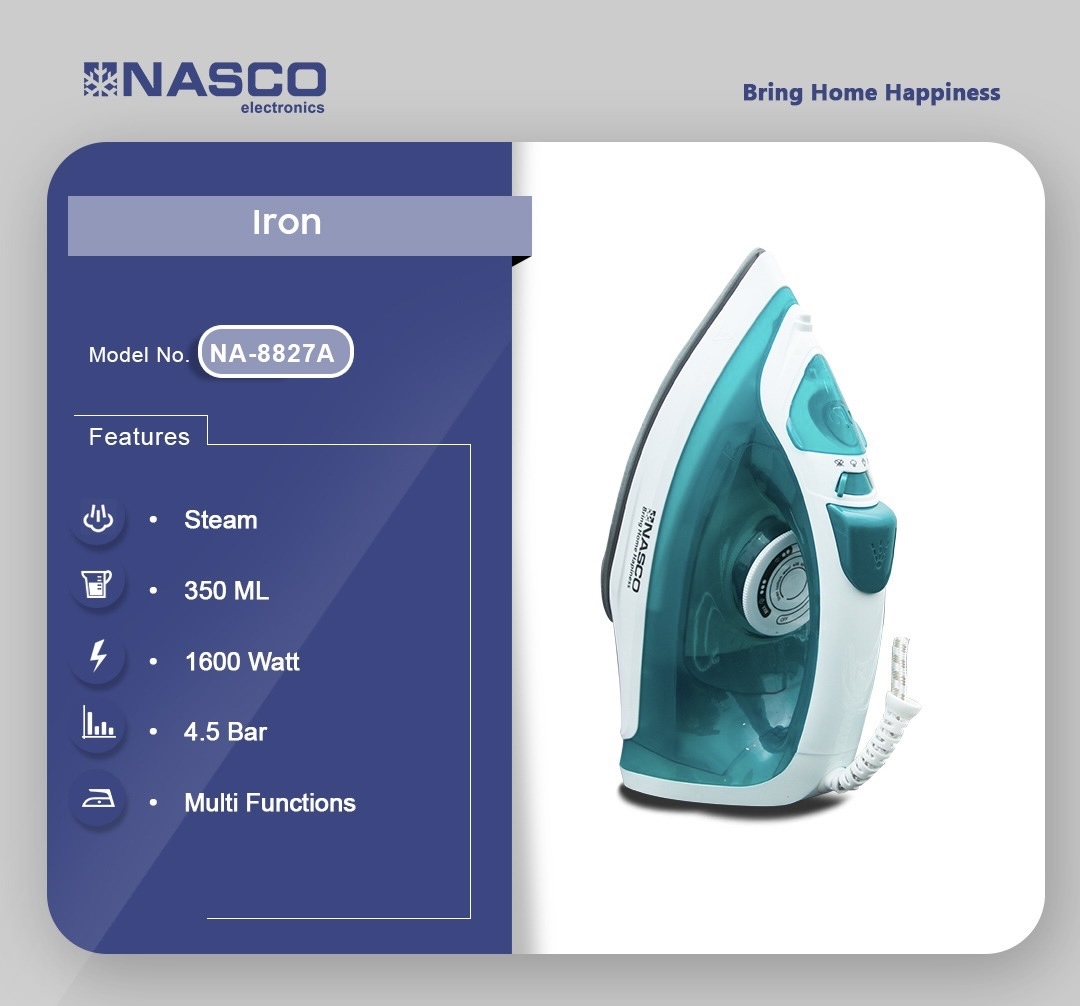 NASCO 1600 WATTS STEAM IRON (NA-8827A) – Buy in Ghana | Elomaplus