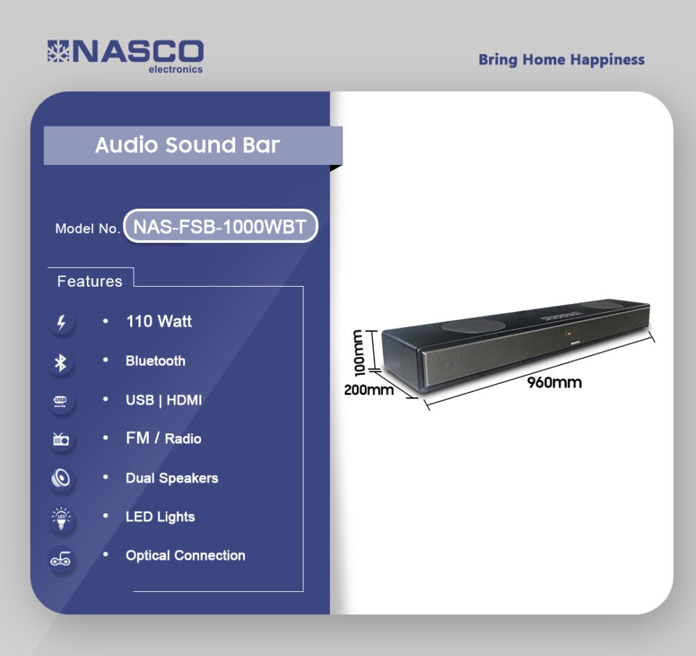 NASCO 110 WATT AUDIO SOUND BAR (NAS-FSB-1000WBT) – Buy in Ghana | Elomaplus