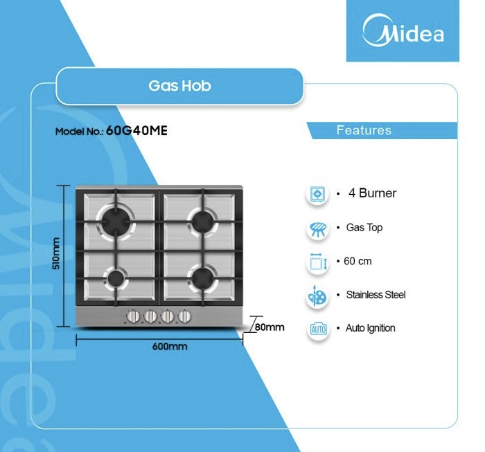 MIDEA GAS HOB 4 BURNER [60G40ME] – Buy in Ghana | Elomaplus